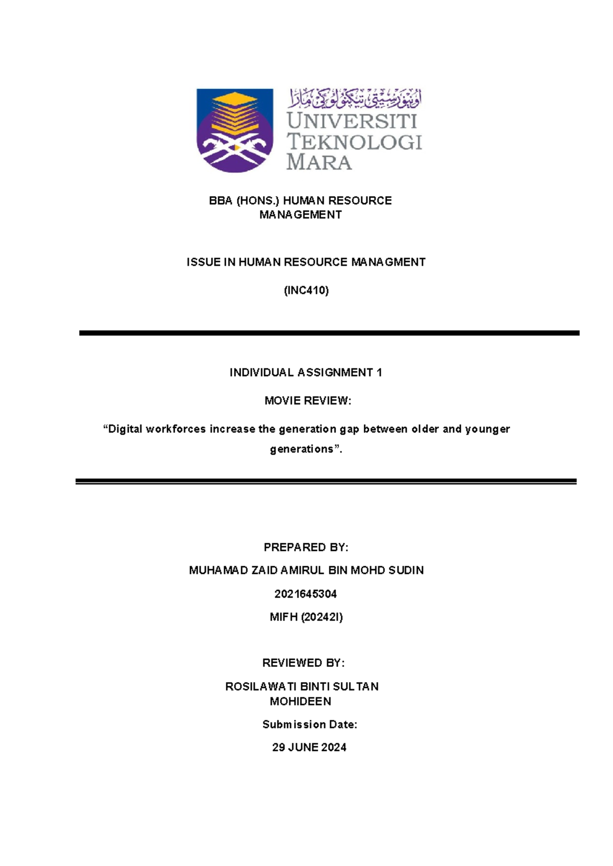 Individual Assingment INC410 Movie Reviem (Muhamad Zaid Amirul bin Mohd ...