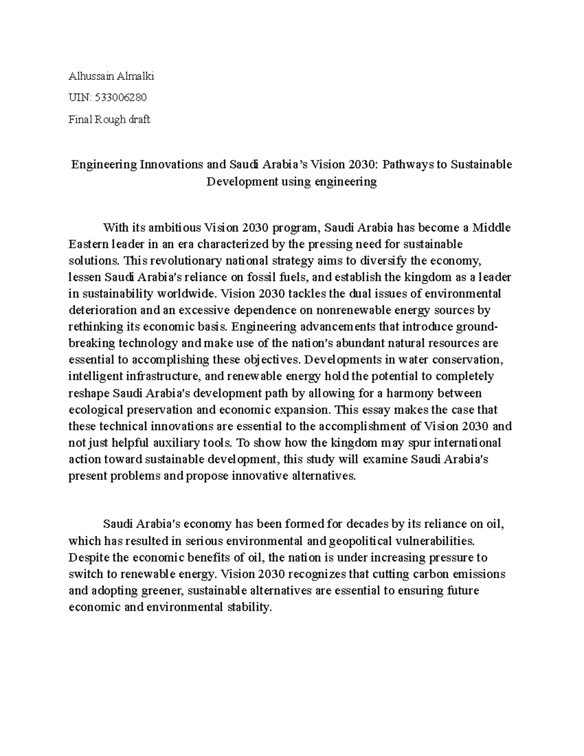 Final draft - example essay - Alhussain Almalki UIN: 533006280 Final ...
