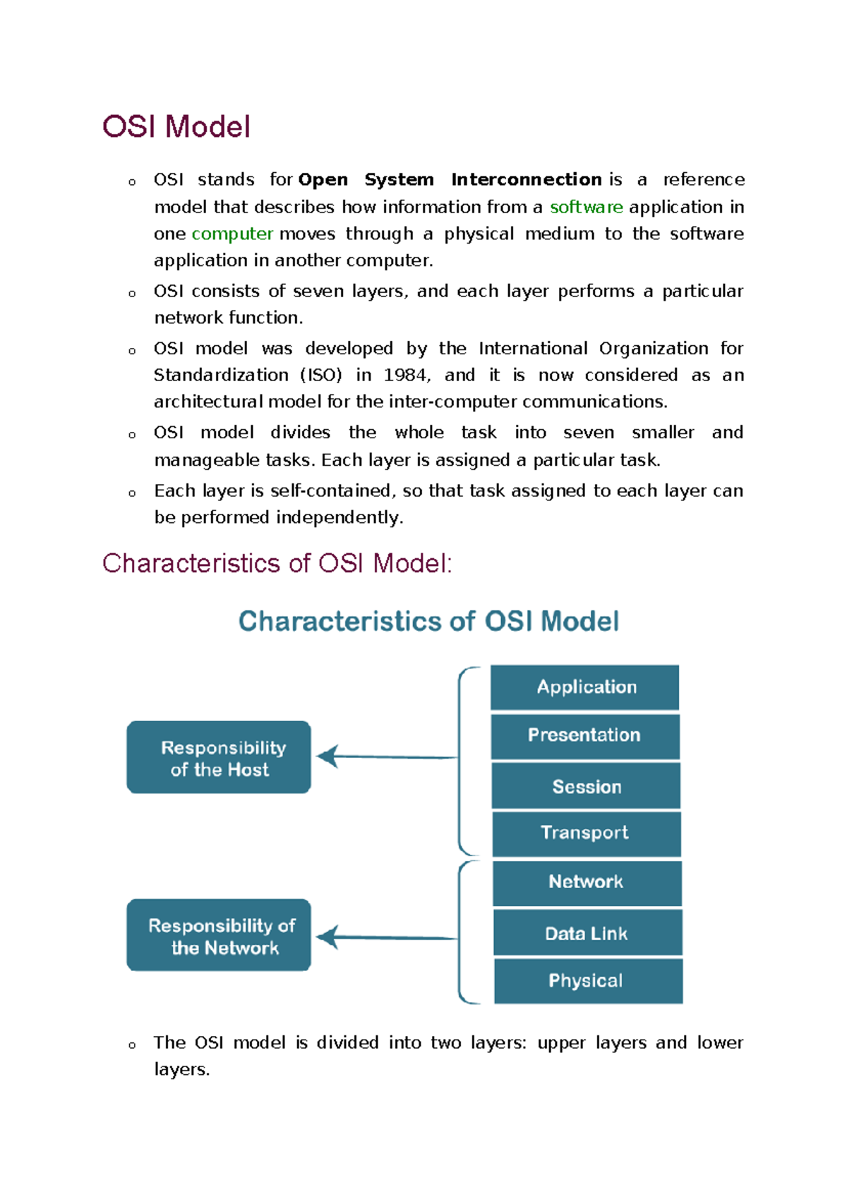 OSI Model - OSI Model o OSI stands for Open System Interconnection is a ...