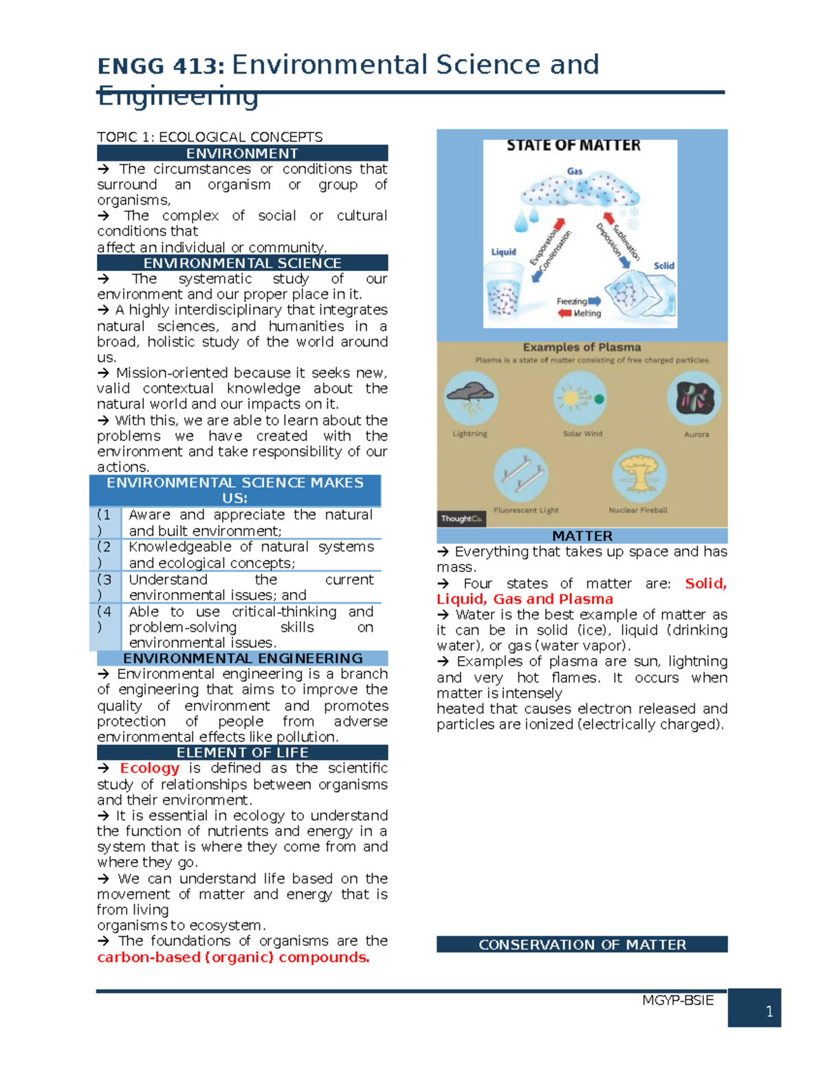 En Sci Eng - Notes - MGYP-BSIE Engineering TOPIC 1: ECOLOGICAL CONCEPTS ...
