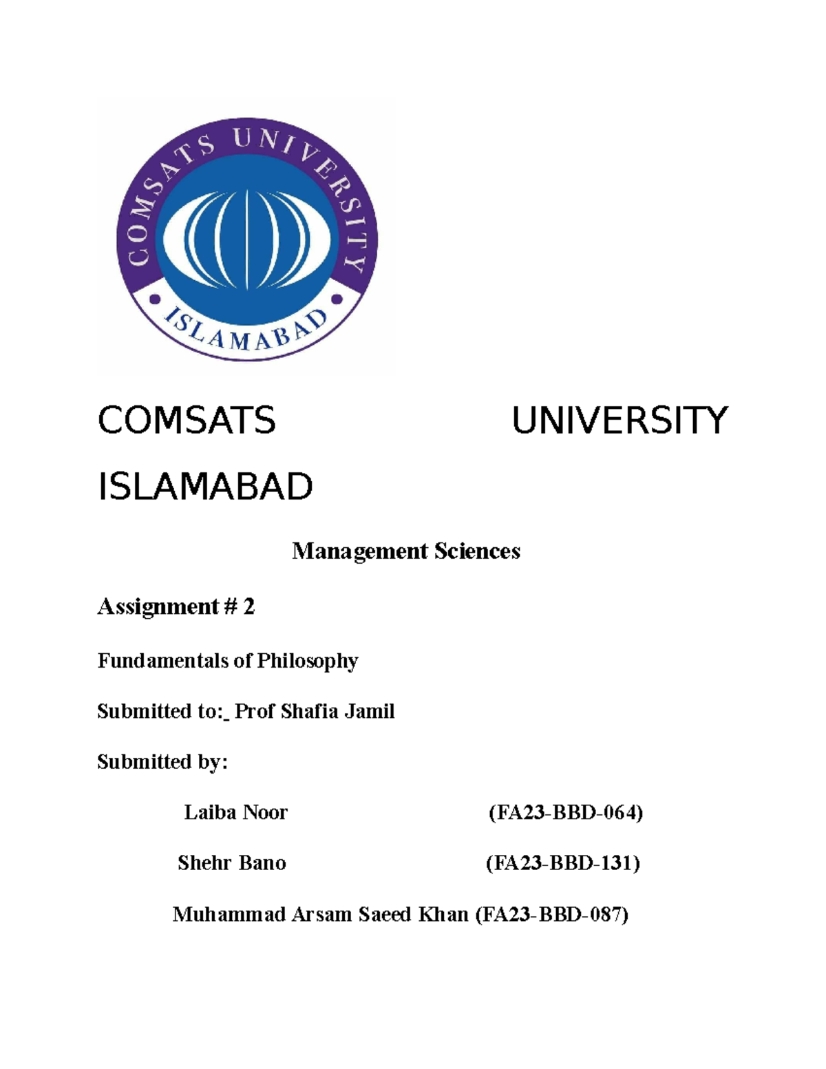 Ibn e Kaldun Article - COMSATS UNIVERSITY ISLAMABAD Management Sciences Assignment # 2 ...