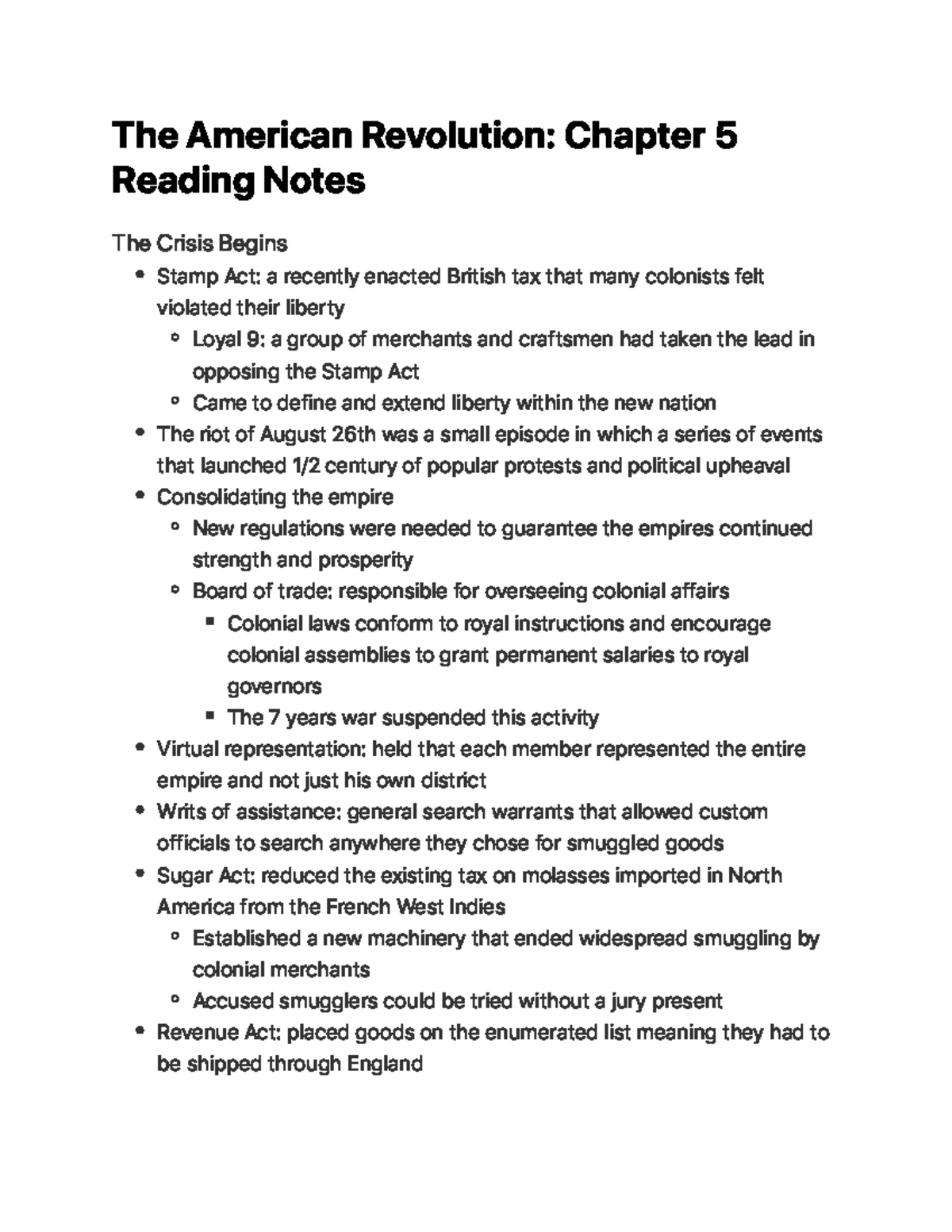 The American Revolution Chapter 5 Reading Notes - T h e A m e r i c a n ...