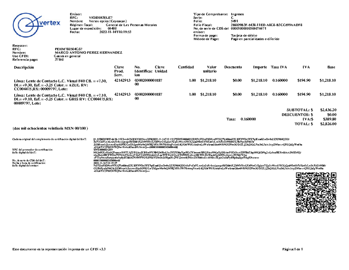 Reporte 00017 - LSLSLSL - Receptor: RFC: PEHM780504GS Nombre: MARCO ...