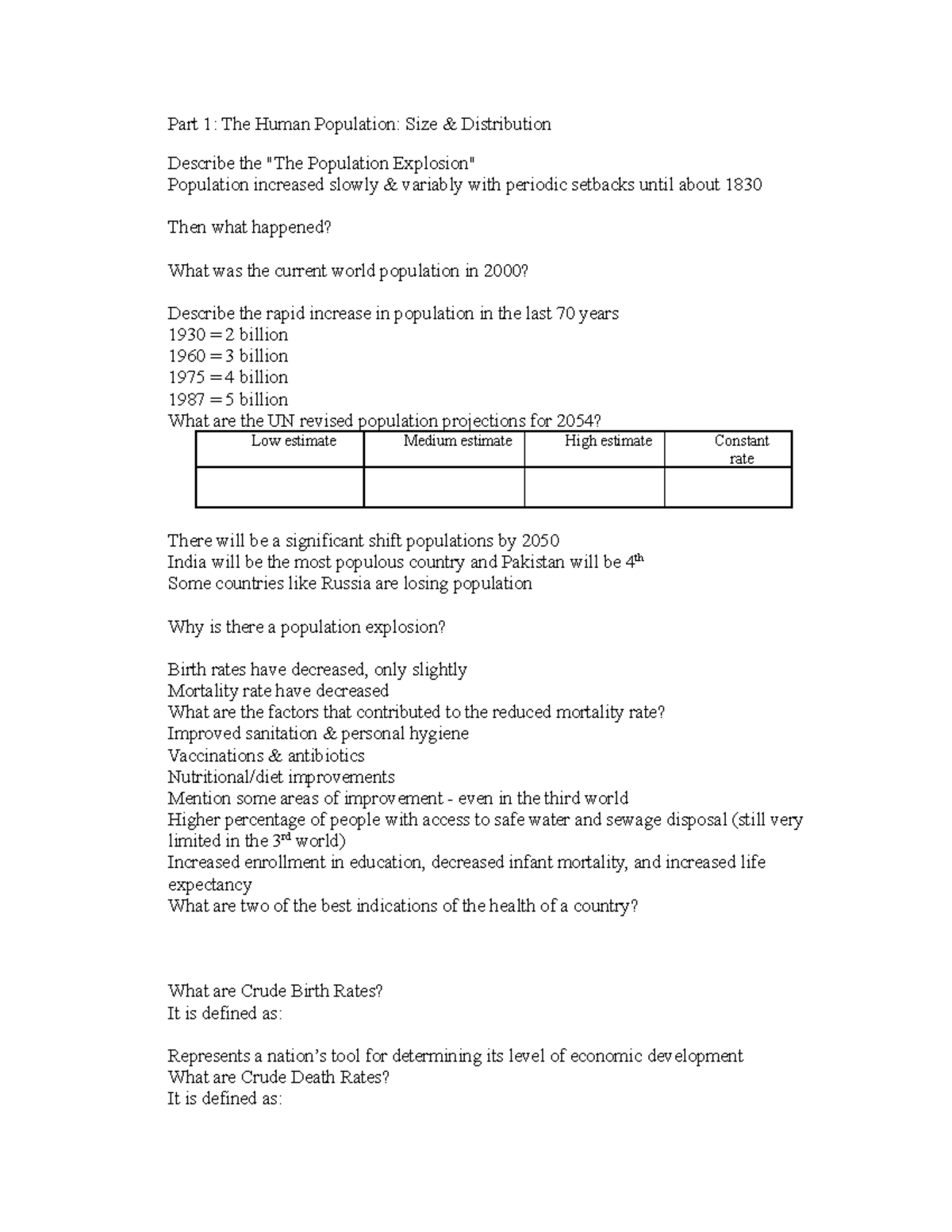 HSC156 SP2021 Population notes - Part 1: The Human Population: Size ...