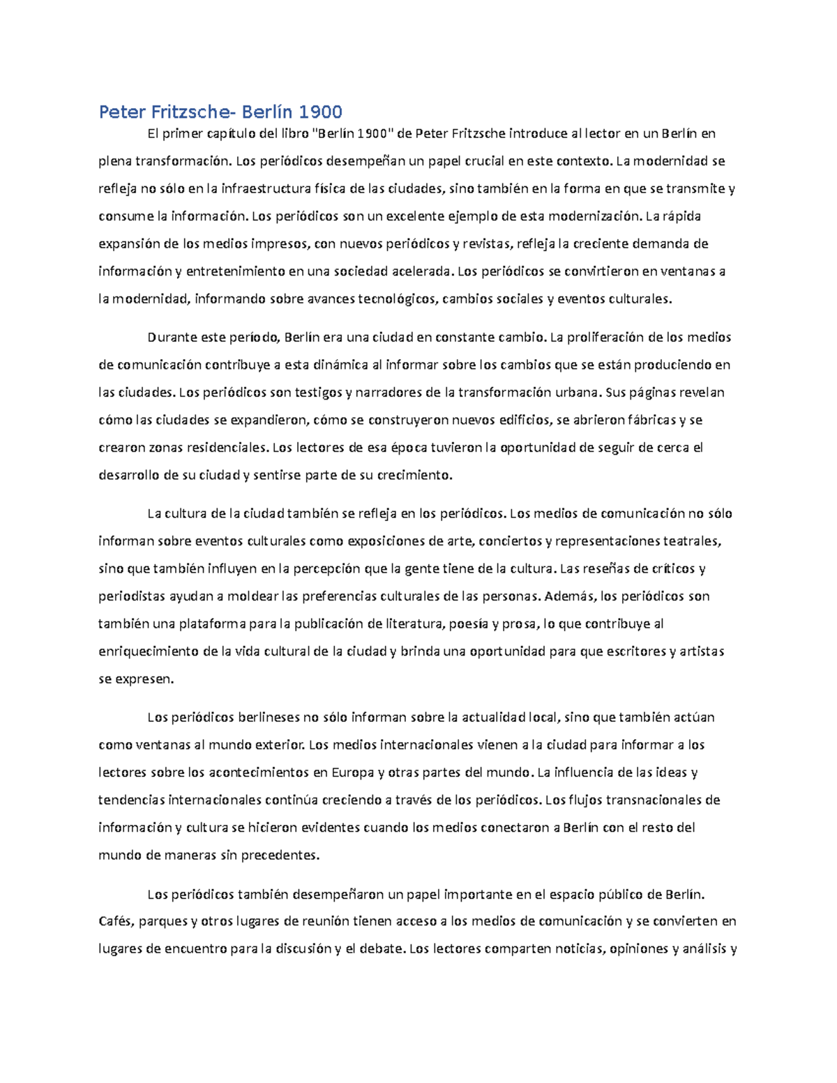 Peter Fritzsche- Berlin 1900 - Peter Fritzsche- Berlín 1900 El primer ...