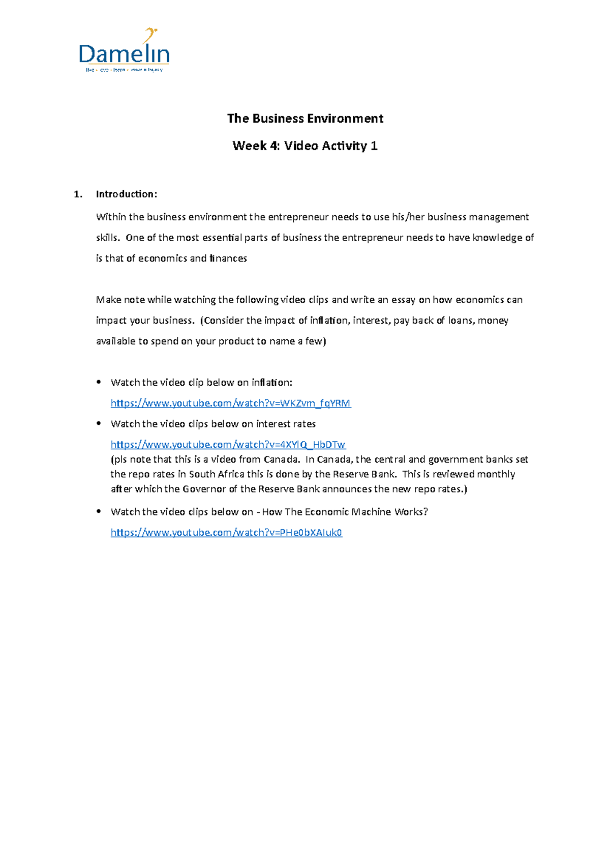 Week 4 Video Activity MEC - The Business Environment Week 4: Video ...