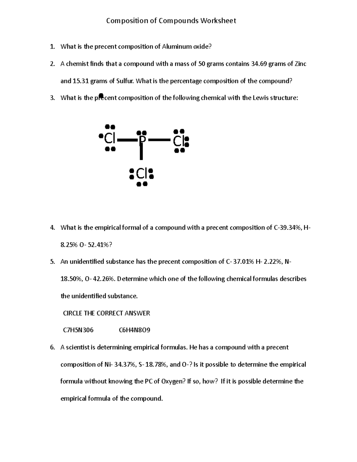 Chem- gr11 CPT pt2 (worksheet for compostion of compounds) - What is ...