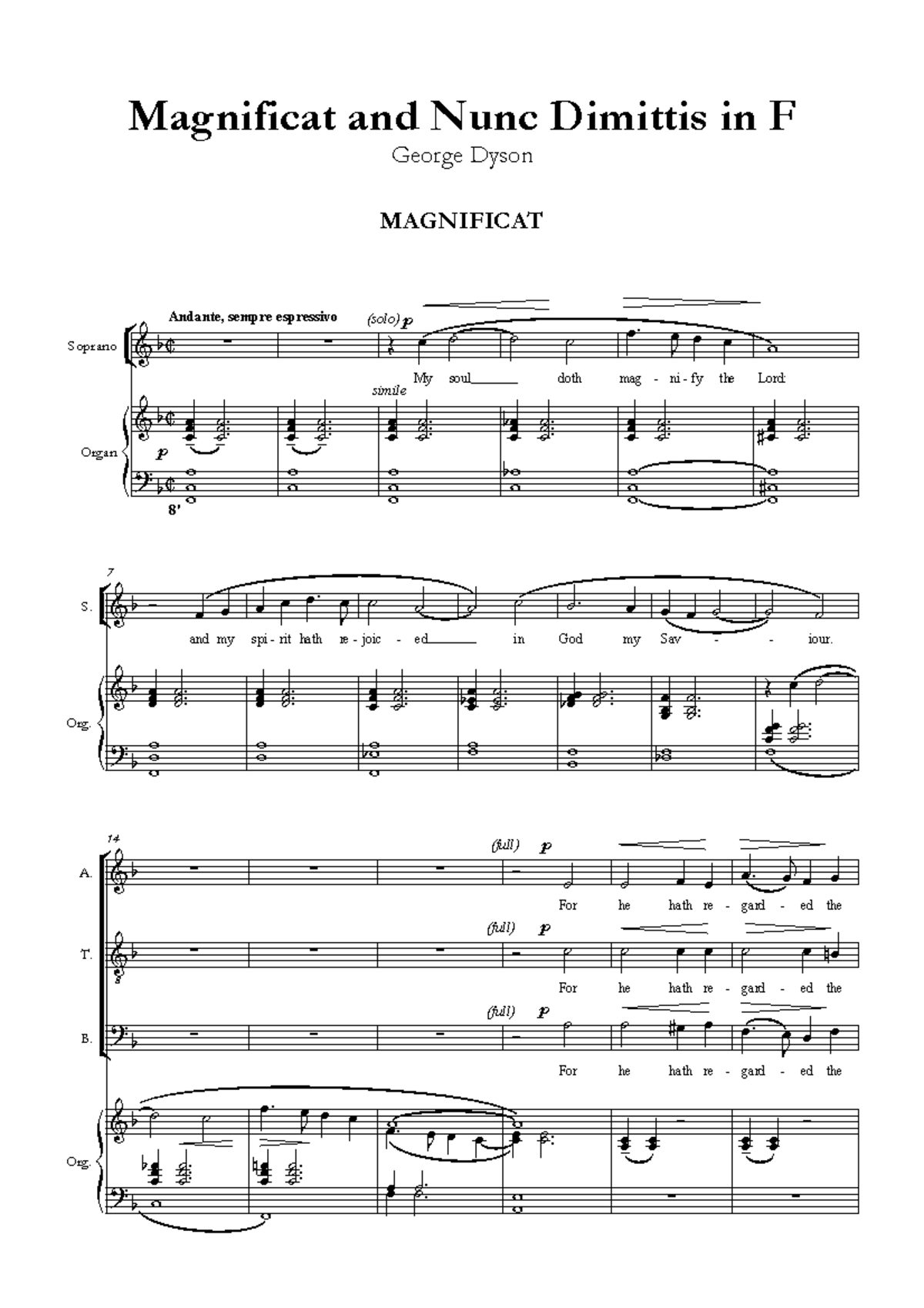 Dyson in F sheet music - Magnificat and Nunc Dimittis in F George Dyson ...