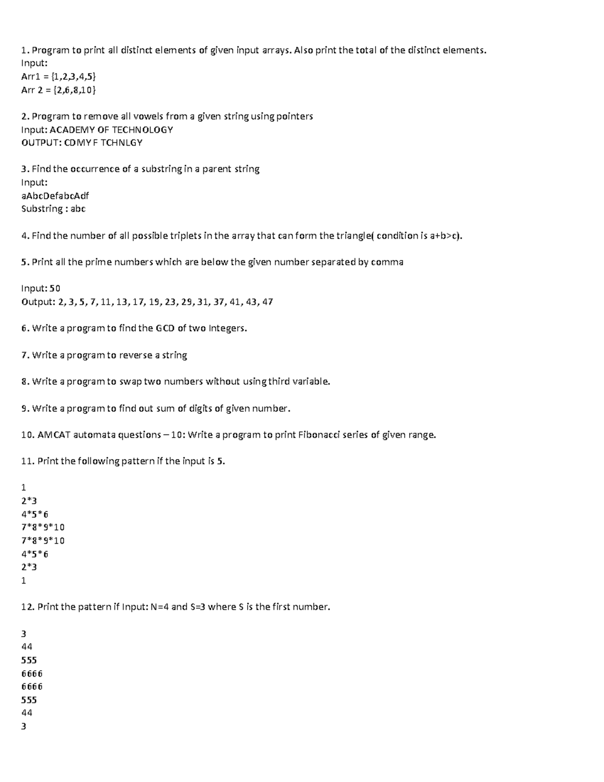 Coding Questions - Program to print all distinct elements of given ...