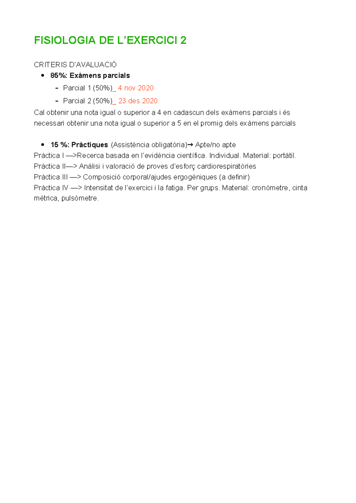Teoria Fisiologia 2 - FISIOLOGIA DE L’EXERCICI 2 ####### CRITERIS D ...
