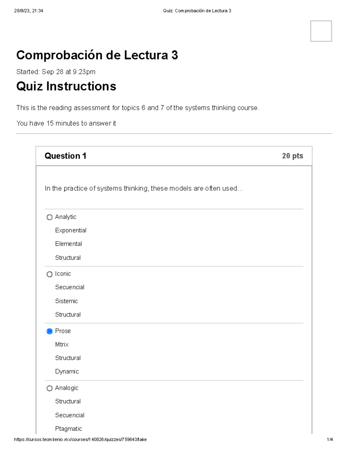 Quiz Comprobación de Lectura 3 - Comprobación de Lectura 3 Started: Sep ...