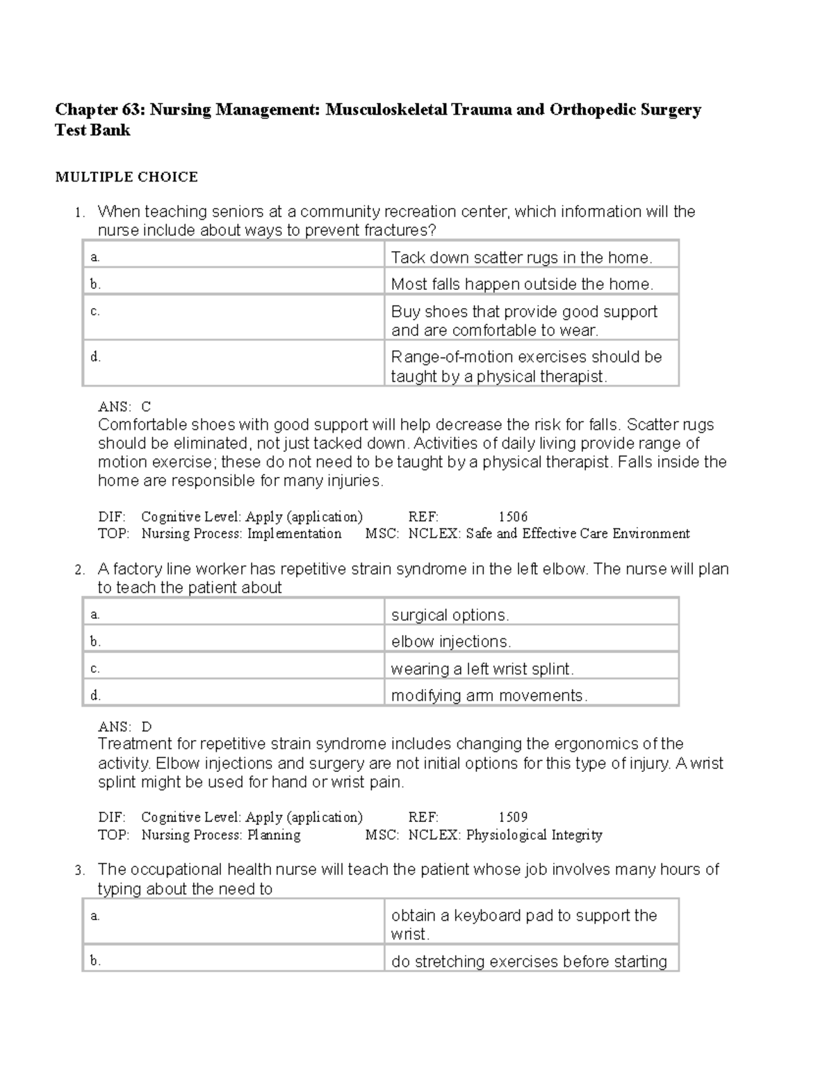 Musculoskeletal - lecture notes - Chapter 63: Nursing Management ...