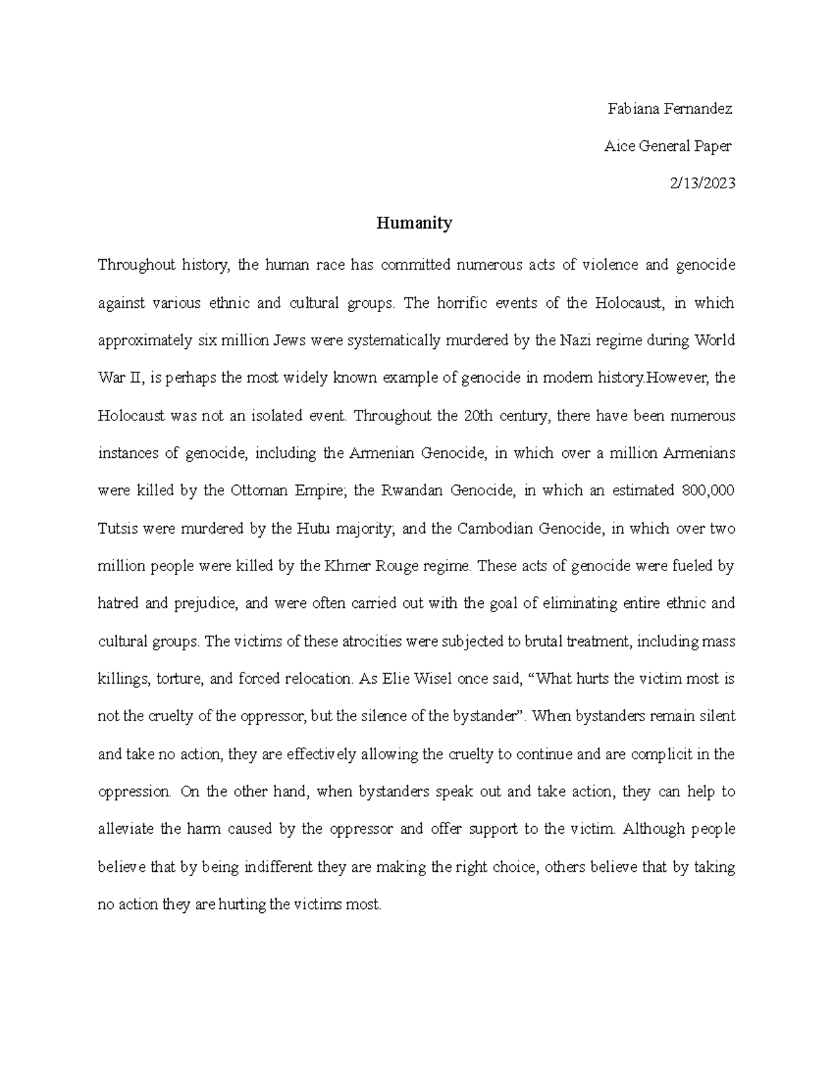Genocide research paper - Fabiana Fernandez Aice General Paper 2/13 ...
