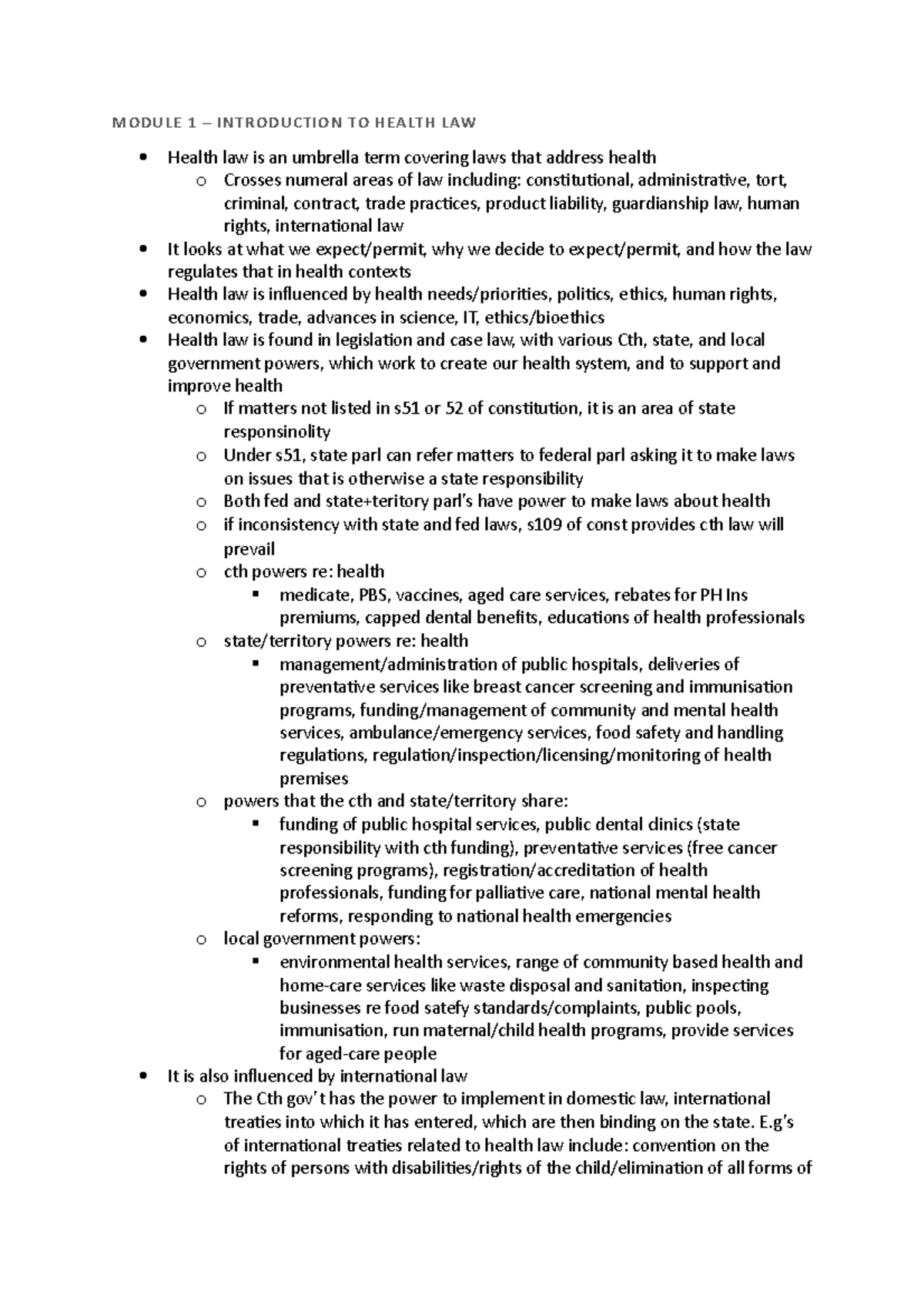 Module 1 - MODULE 1 INTRODUCTION TO HEALTH LAW Health law is an ...