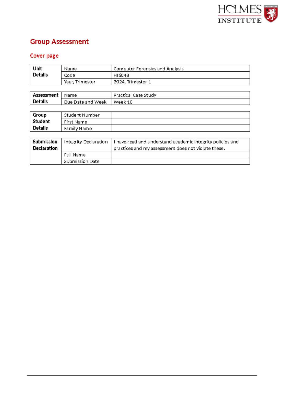 Assessment 2 2024 Final Group Assessment - Group Assessment Cover page ...
