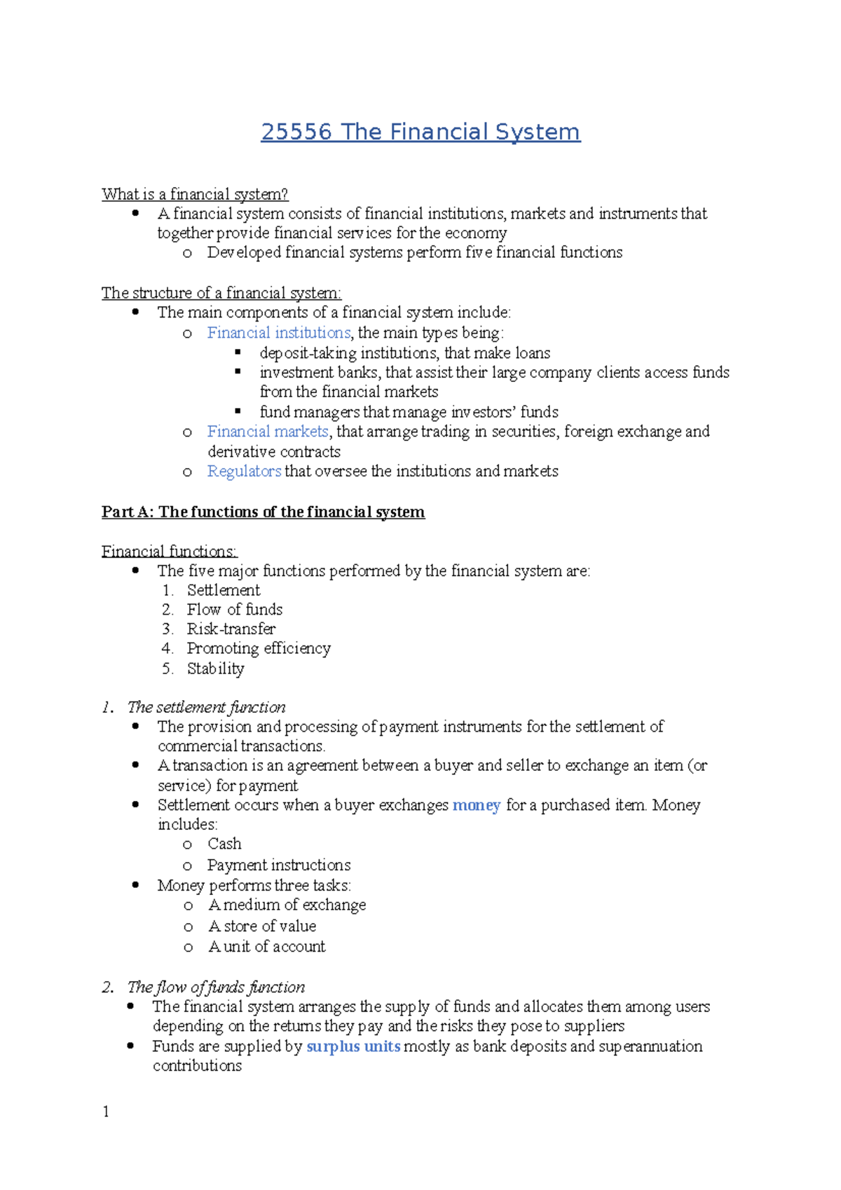 25556 The Financial System Notes - 25556 The Financial System What is a ...
