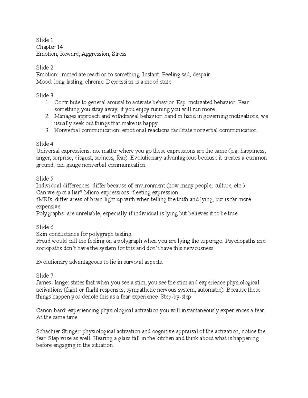 Chapter 14 neuro notes - Slide 1 Chapter 14 Emotion, Reward, Aggression ...