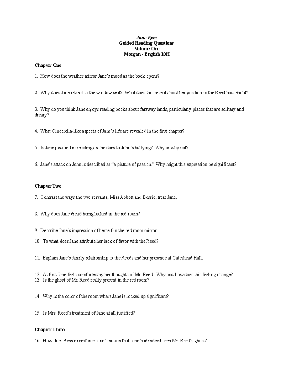Jane Eyre Guided Reading Questions Vol One - Guided Reading ...