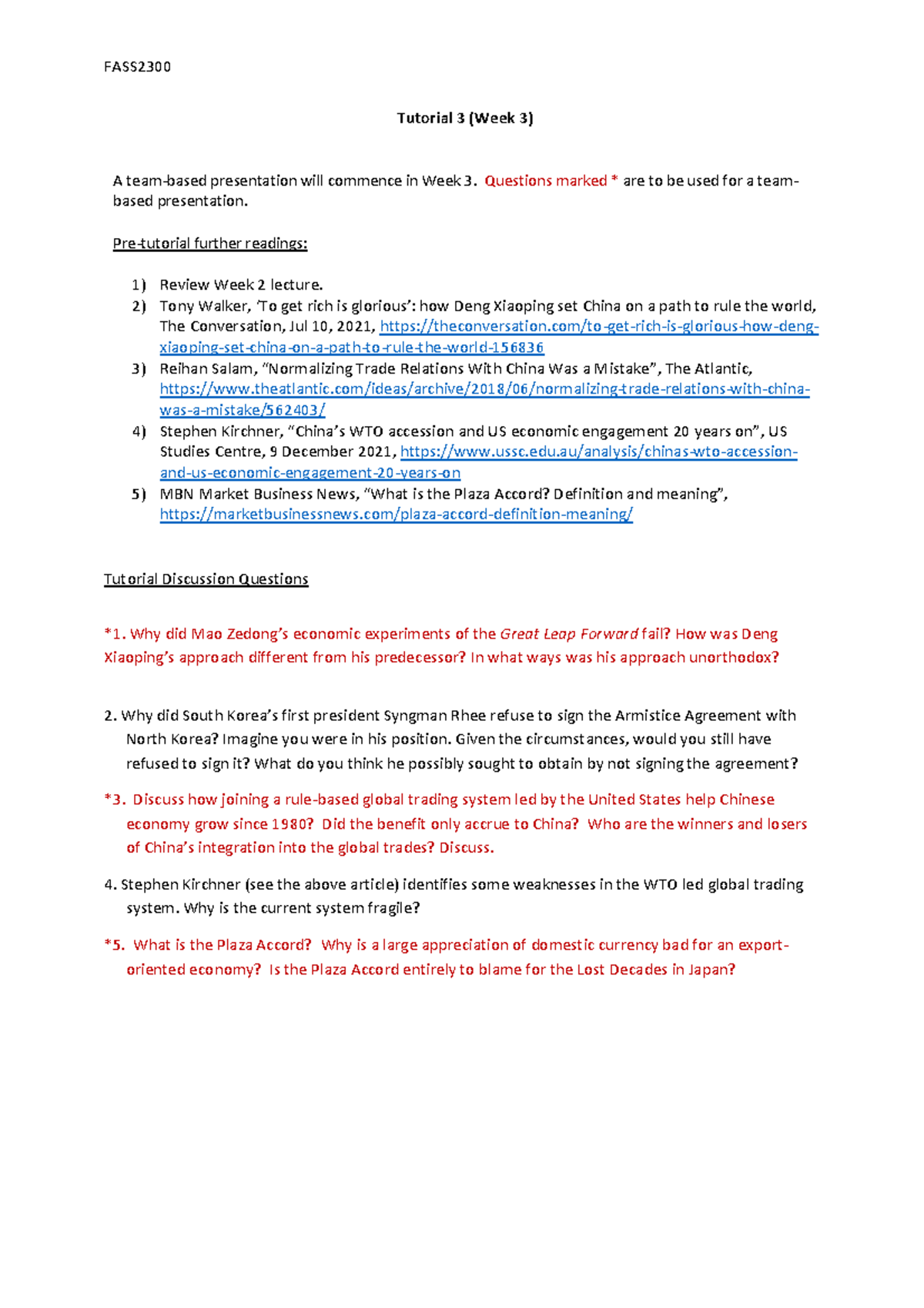 Tutorial Week 23 - FASS Tutorial 3 (Week 3) A team-based presentation ...