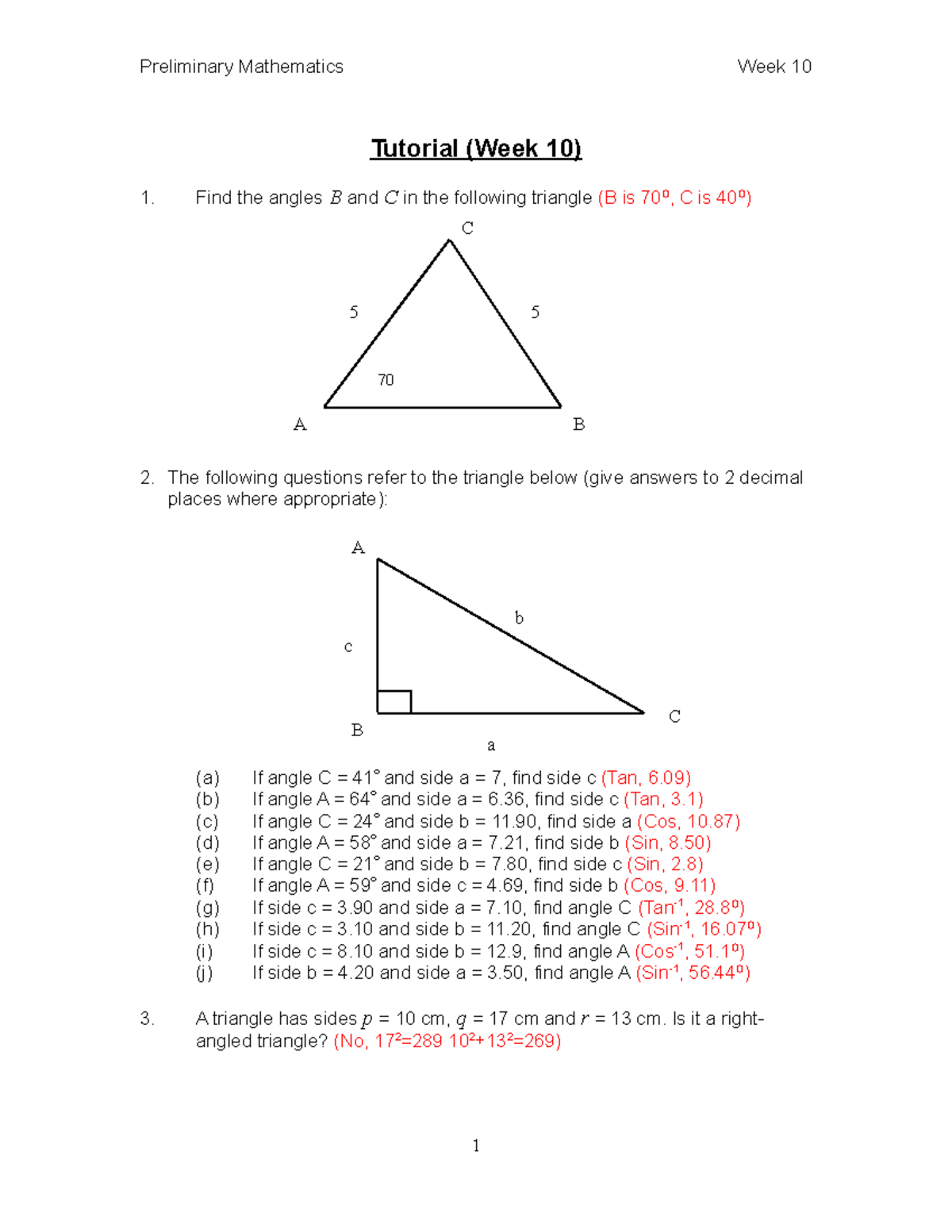 Tutorial 4 (with answers) - Preliminary Mathematics Week 10 Tutorial ...