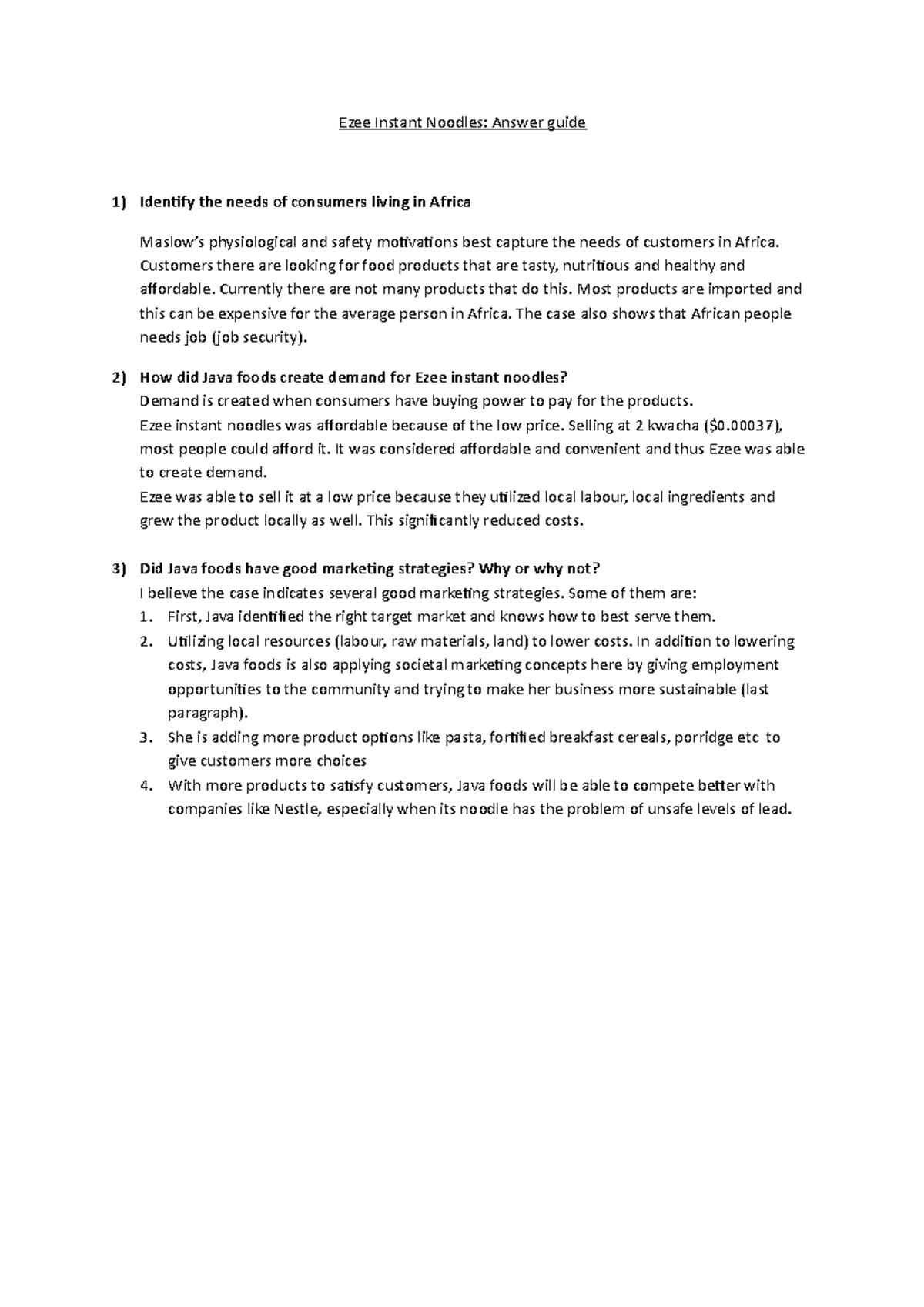 Ezee Instant Noodles Answer key - 2018-1 - Ezee Instant Noodles: Answer ...