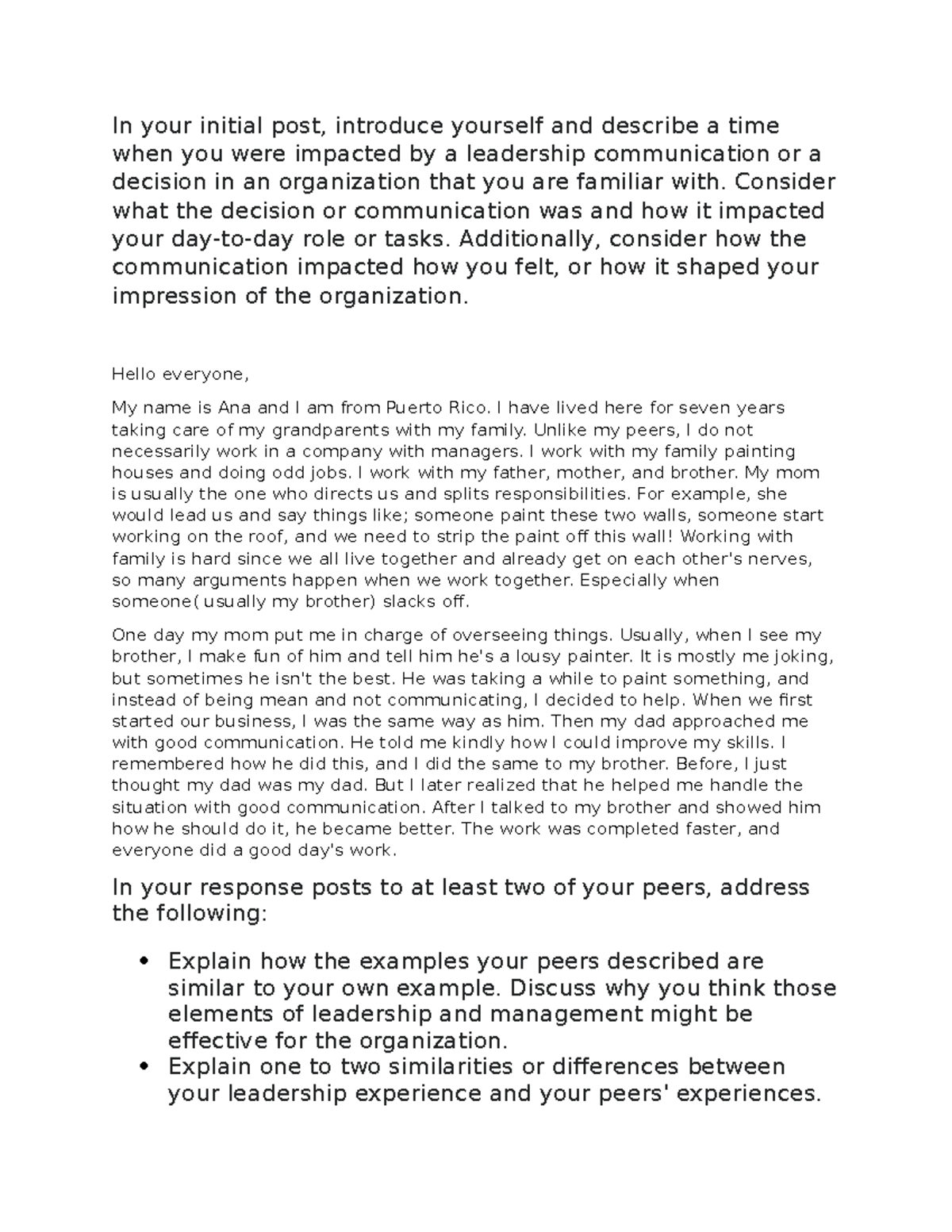 1-2 Discussion Introduction and Leadership Impacts - In your initial ...