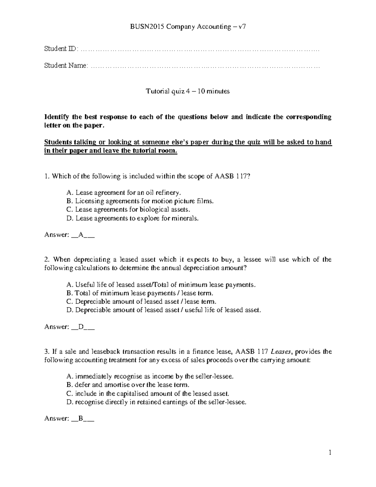 Busn2015 Tutorial Quiz 4 V8 - Wednesday V2 - 2 - BUSN2015 Company ...