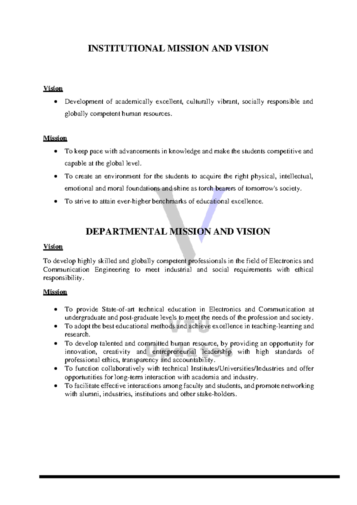 Vtu Updates - Very useful notes - INSTITUTIONAL MISSION AND VISION ...