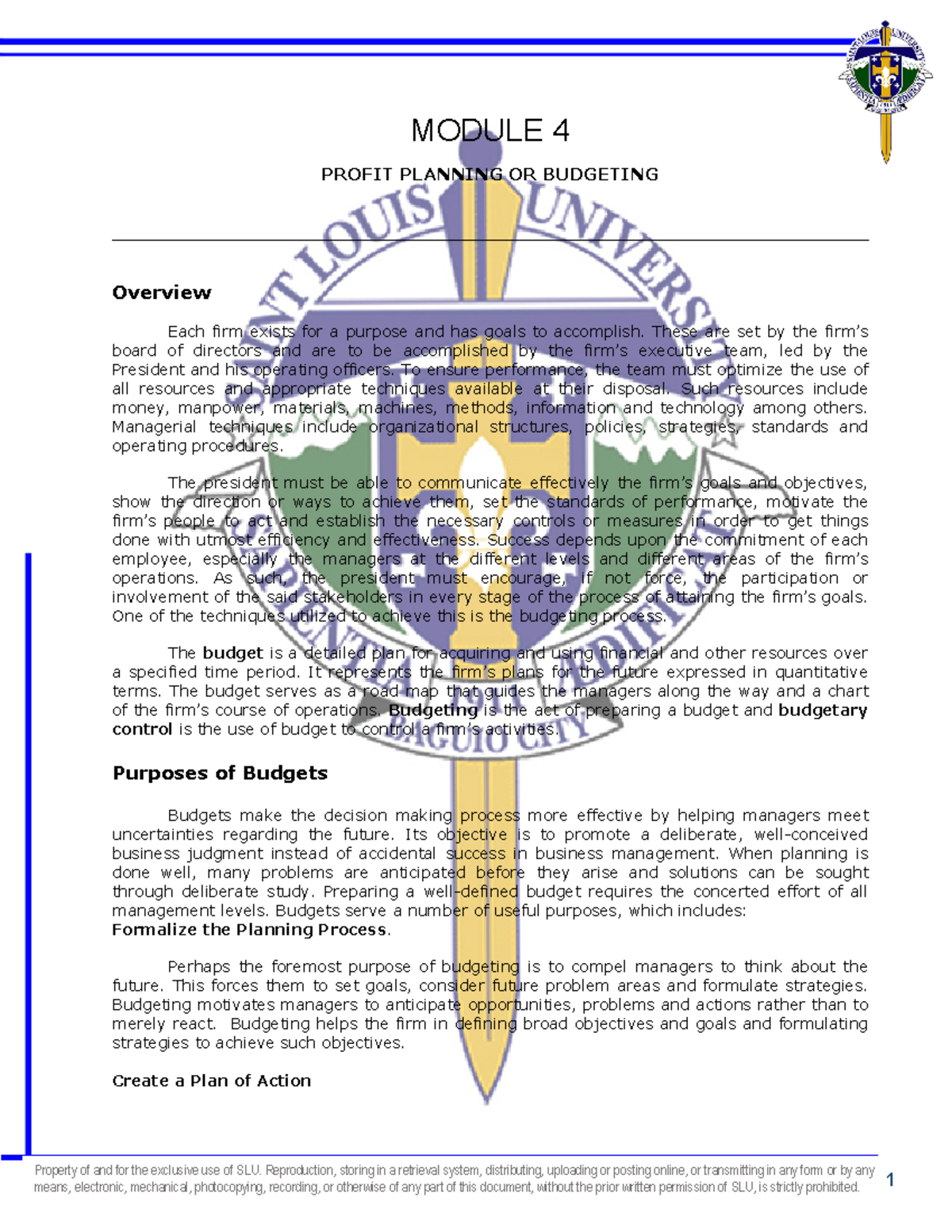 Budget - Module - Property of and for the exclusive use of SLU ...