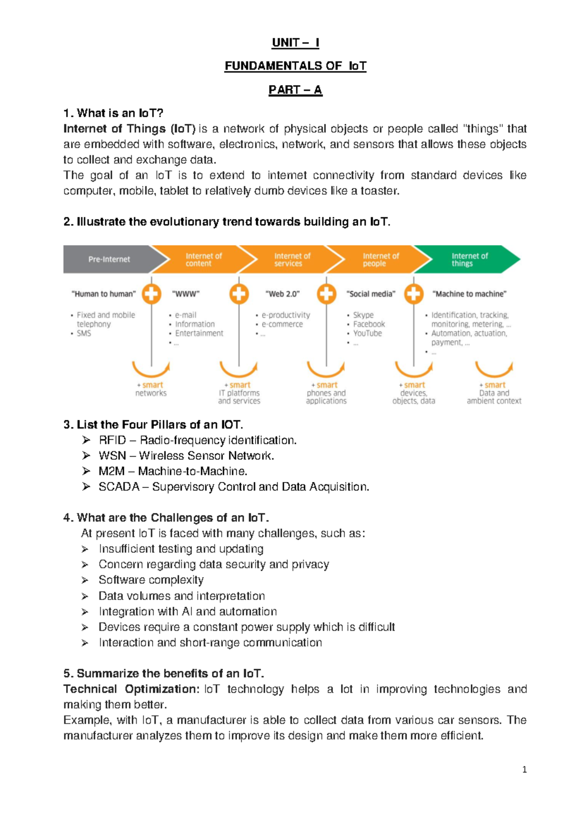 Unit-1-1 - ITC NOTES - UNIT – I FUNDAMENTALS OF IoT PART – A 1. What is ...