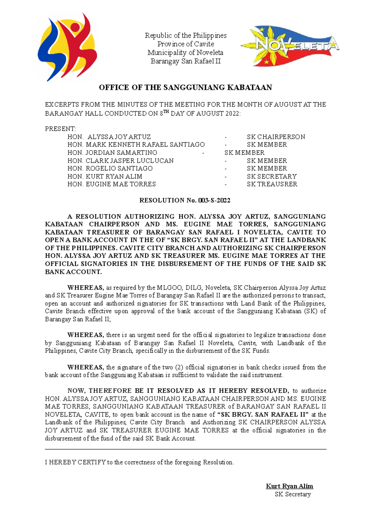 Resolution-003 - Philippine History, Government And Constitution ...