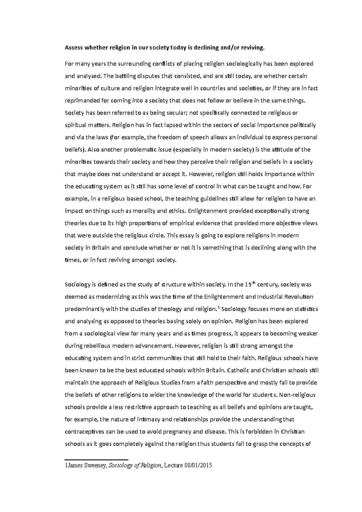 Religion - Personal interpretation - Assess whether religion in our ...