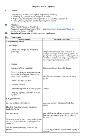 Banghay-Aralin Onio Cherryl Joy 3-C - Banghay-Aralin sa Filipino (Grade ...