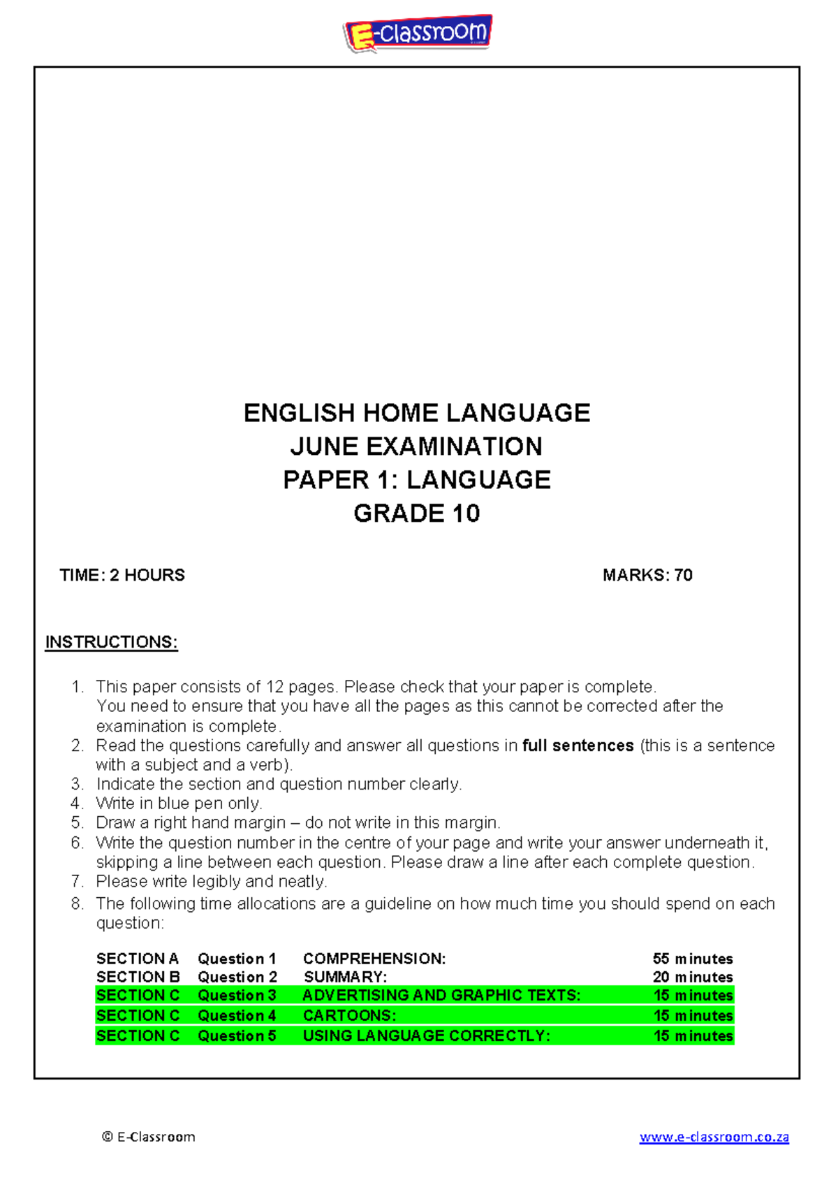 Gr10 eng hl term2 pack01 practice paper - \ ENGLISH HOME LANGUAGE JUNE ...