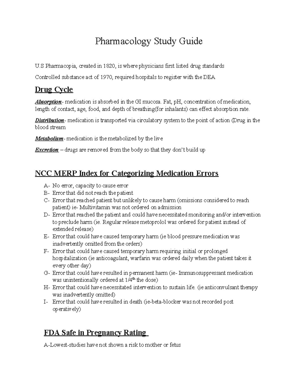 Pharmacology Study Guide - Fat, pH, concentration of medication, length ...