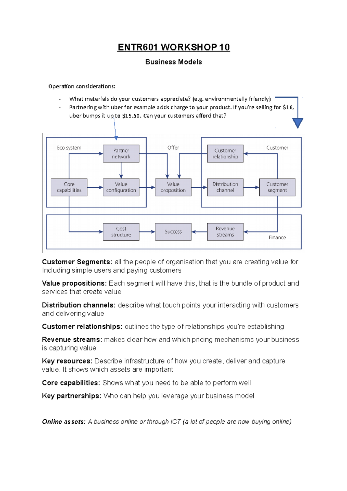 ENTR601 Workshop 10 - LECTURE NOTES - ENTR601 WORKSHOP 10 Business ...