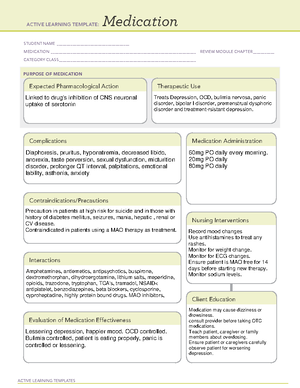 Clozapine - ACTIVE LEARNING TEMPLATES Medication STUDENT NAME