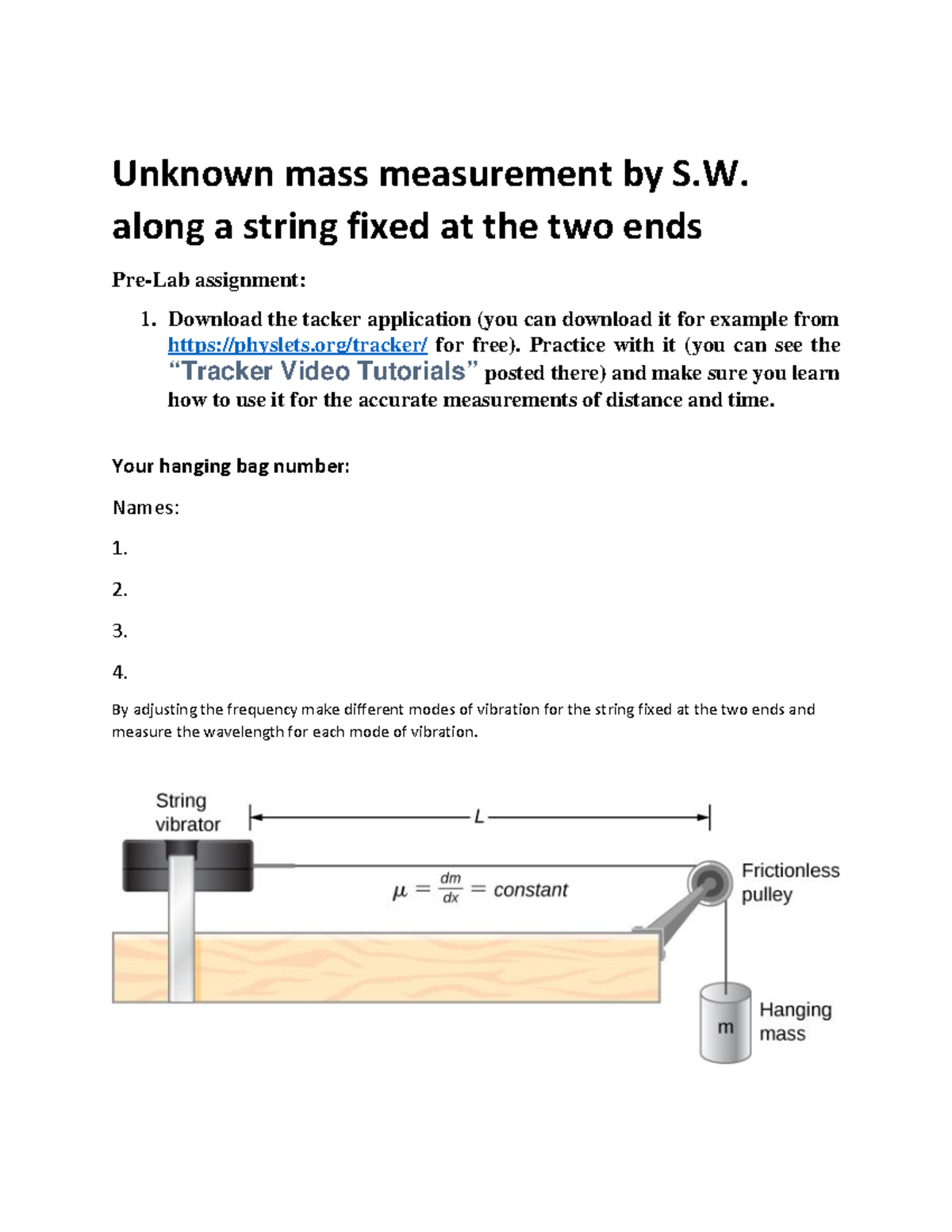 LAB 2 Physics - lab2 - Unknown mass measurement by S. along a string ...