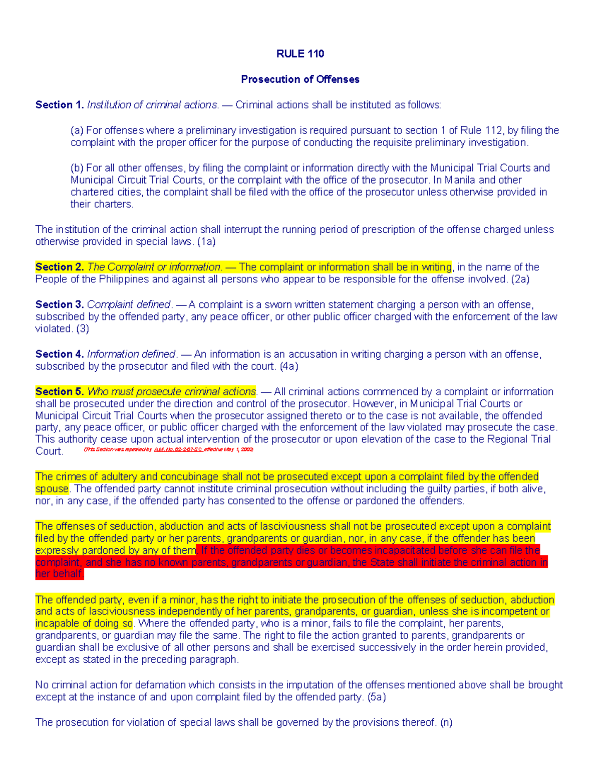 RULE 110 - rule 110 - RULE 110 Prosecution of Offenses Section 1 ...