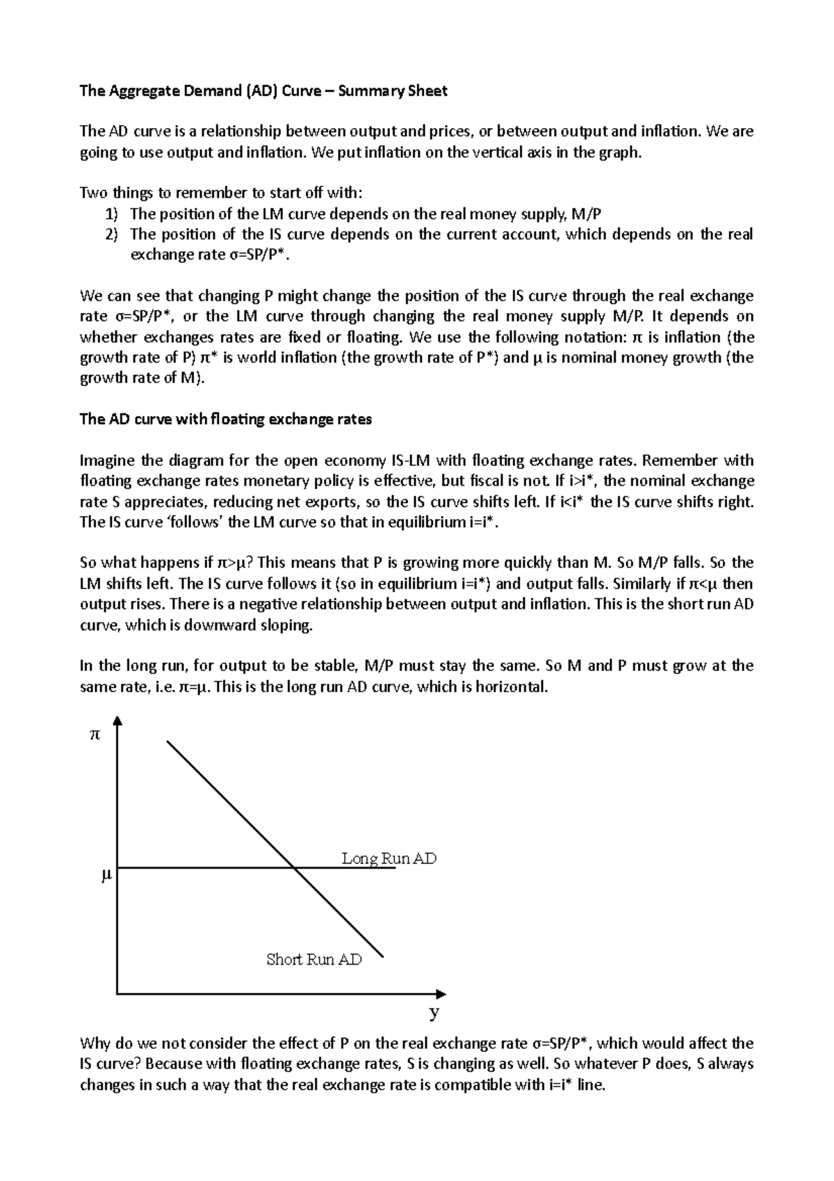 Summary-The AD Curve - The Aggregate Demand (AD) Curve – Summary Sheet ...