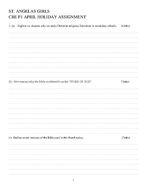 FORM 1 CRE Simplified Notes - CHRISTIAN RELIGIOUS EDUCATION FORM 1 ...