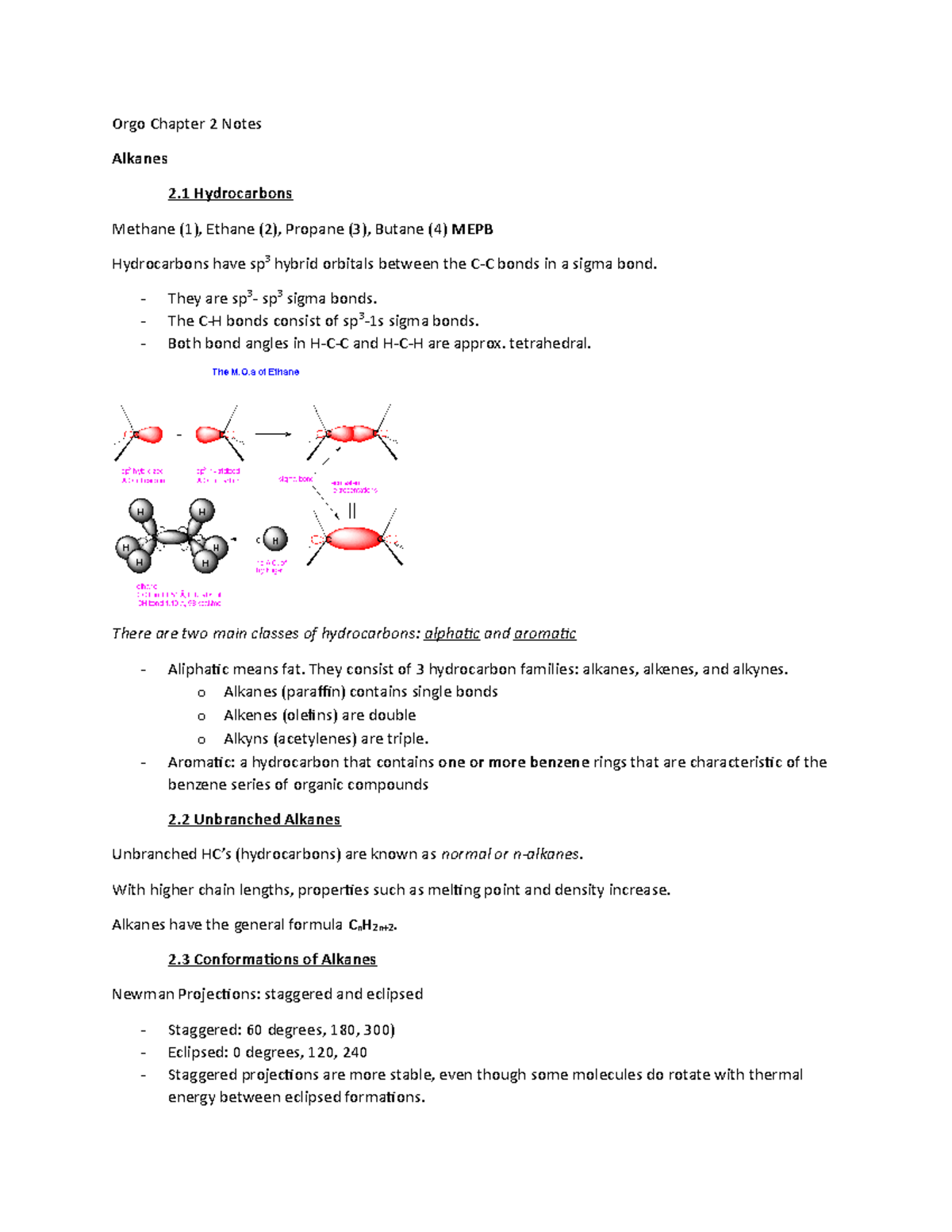 Orgo Chapter 2 Notes - Organic Chemistry - Orgo Chapter 2 Notes Alkanes ...