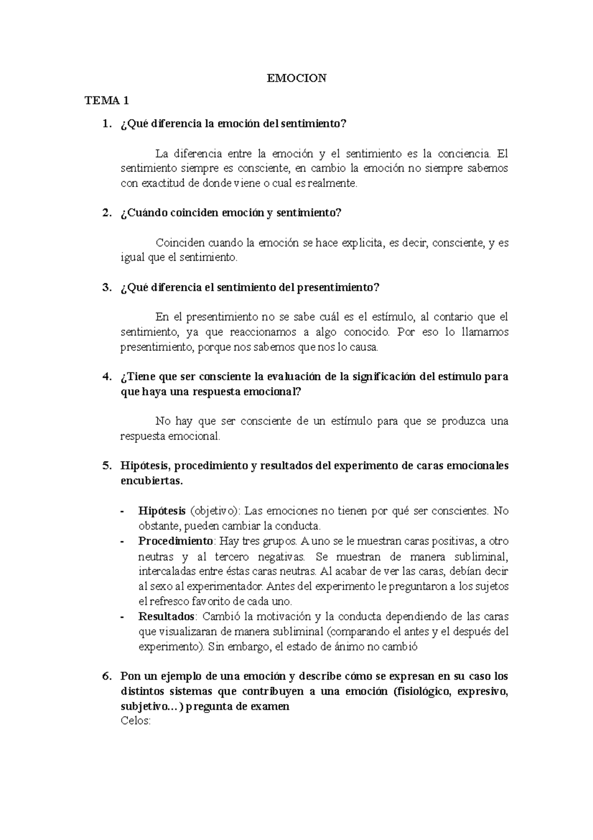 Emocion Preguntas - EMOCION TEMA 1 ¿Qué diferencia la emoción del ...