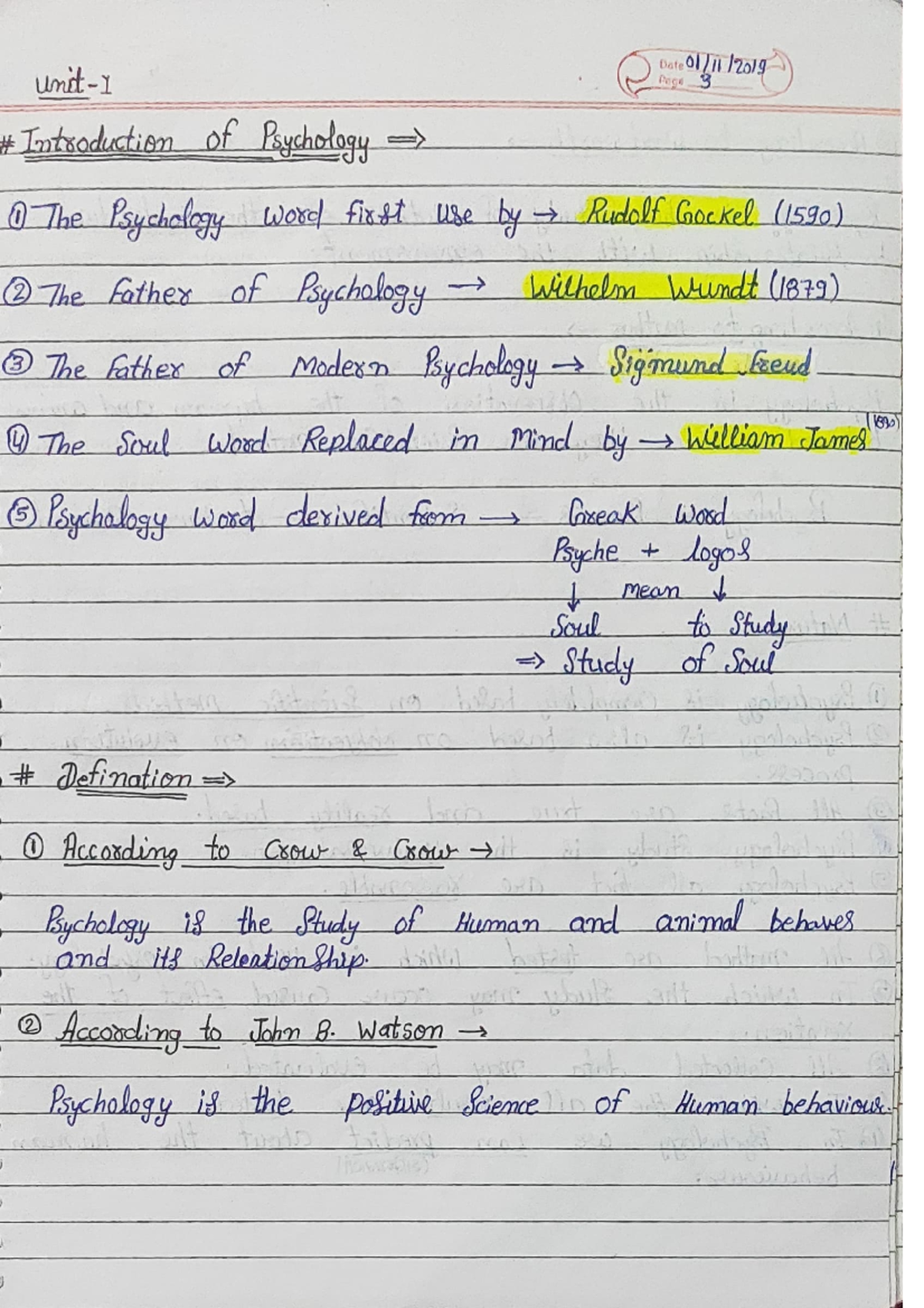 Introduction Of Psychology Notes Handwritten - Date 12zo Umit ...