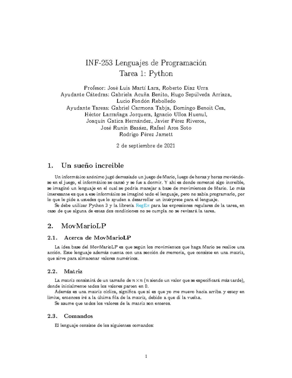INF-253 - Tarea - INF-253 Lenguajes de Programaci ́on Tarea 1: Python ...