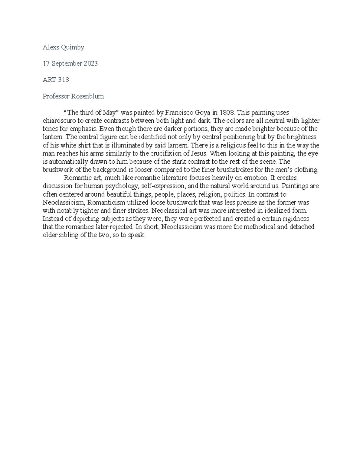 Romanticism Assignment - Alexs Quimby 17 September 2023 ART 318 ...