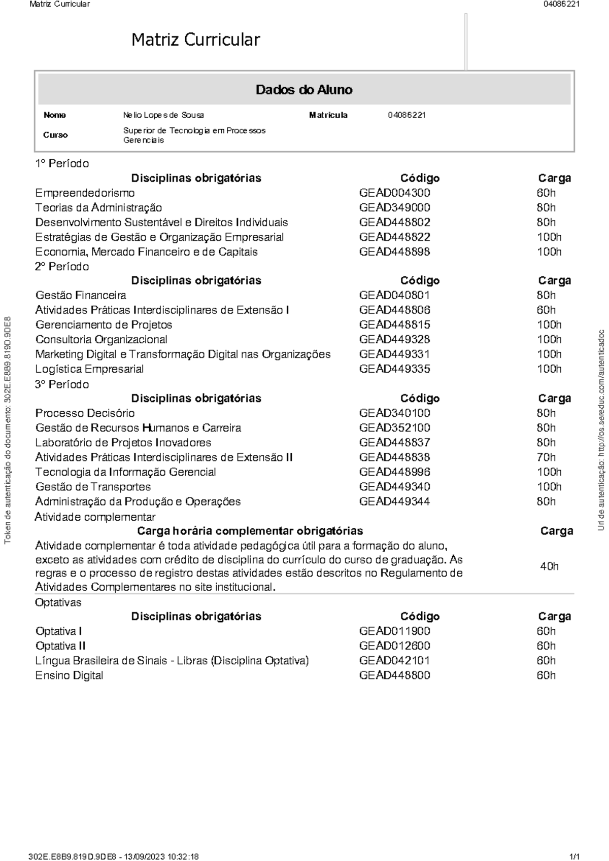 Matriz 103220 - ZXC ASCAS - Matriz Curricular Dados do Aluno Nome Nelio ...