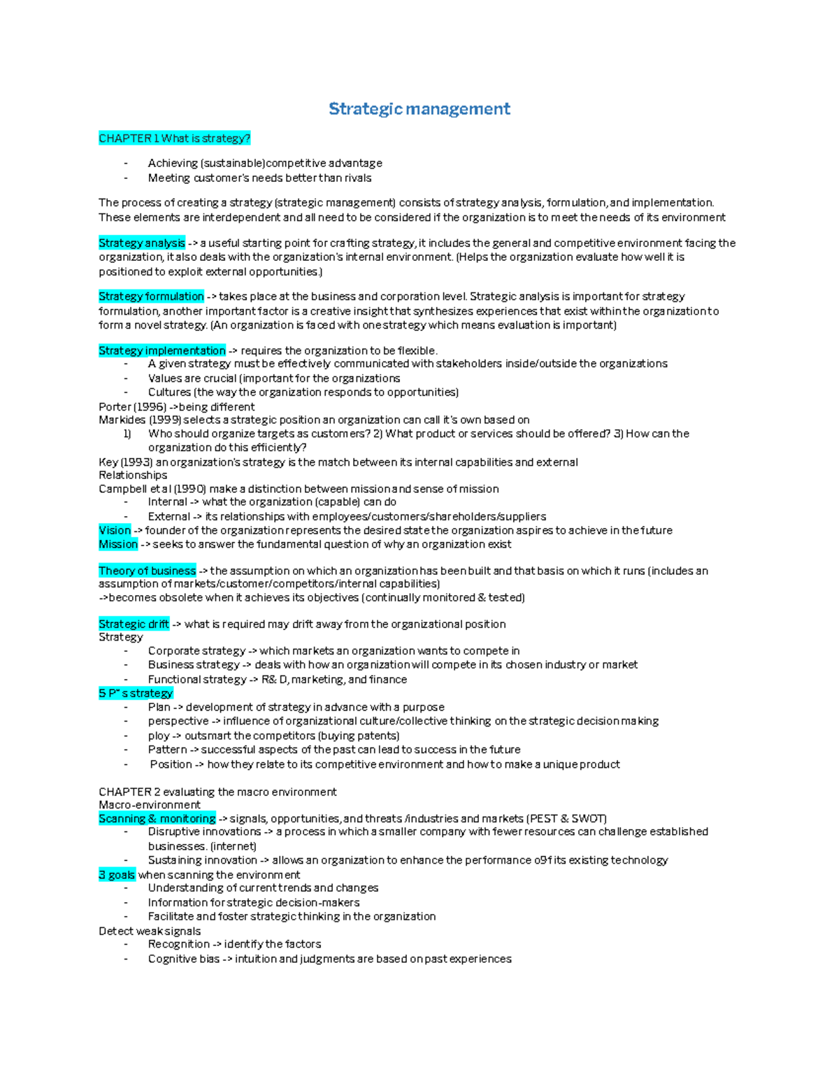 Strategic management - Summary STM blok 3 - Strategic management ...