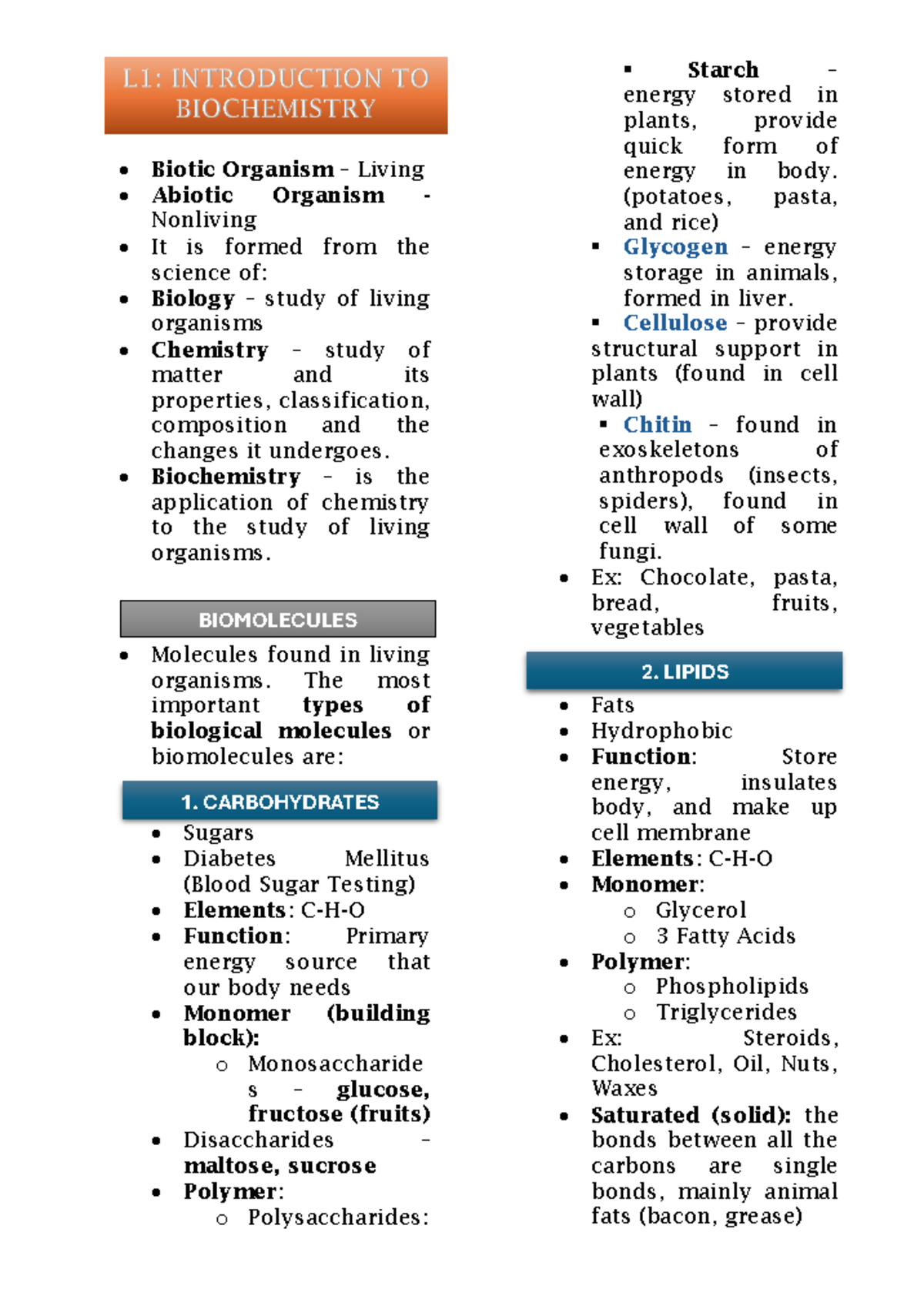 Biochemistry Midterms - L1: INTRODUCTION TO BIOCHEMISTRY Biotic ...
