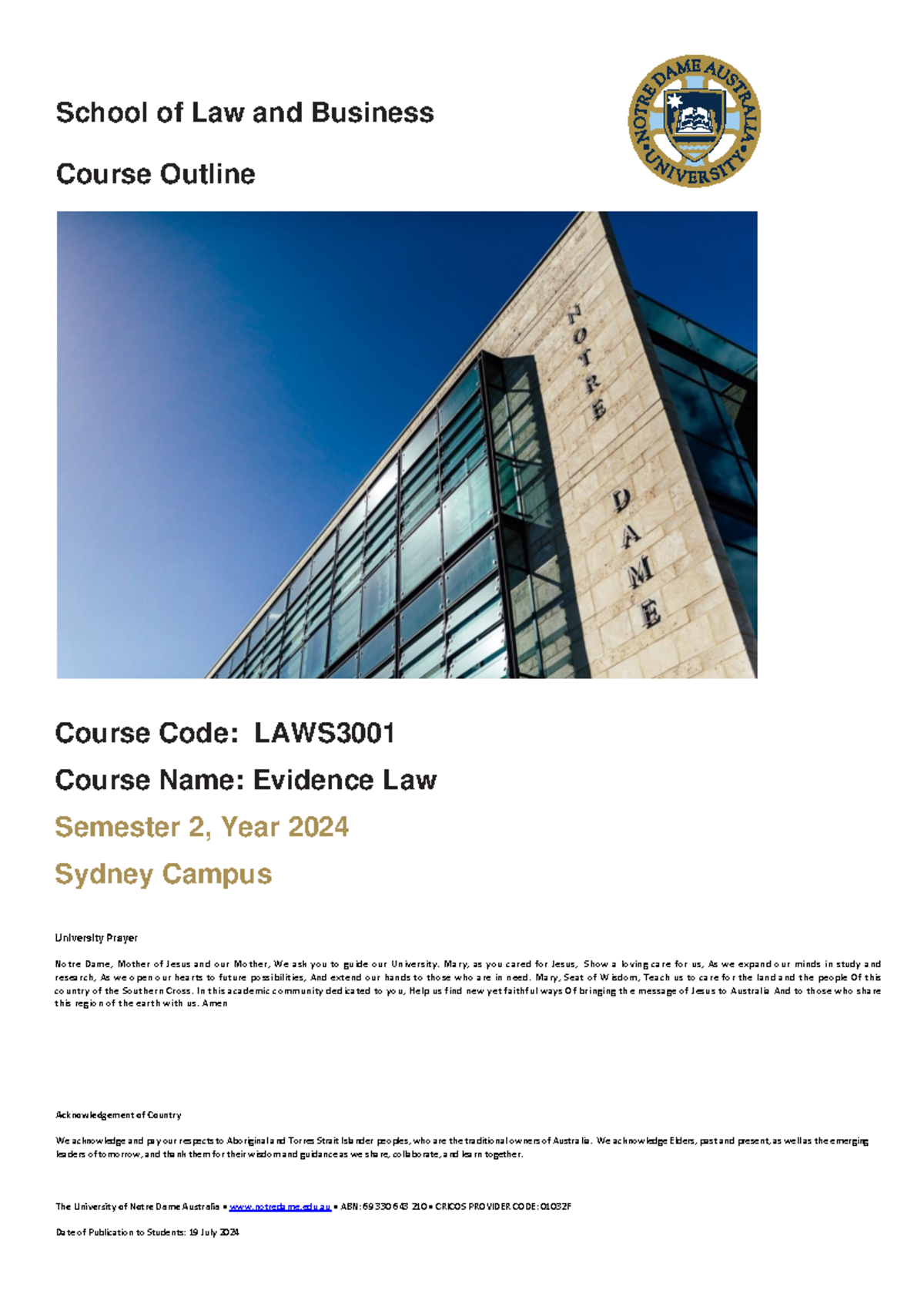 Evidence Law Course outline - Acknowledgement of Country We acknowledge ...